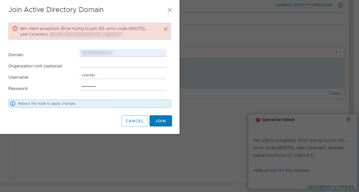 VMware: Error trying to join vCenter to Active Directory – Gerjon.com